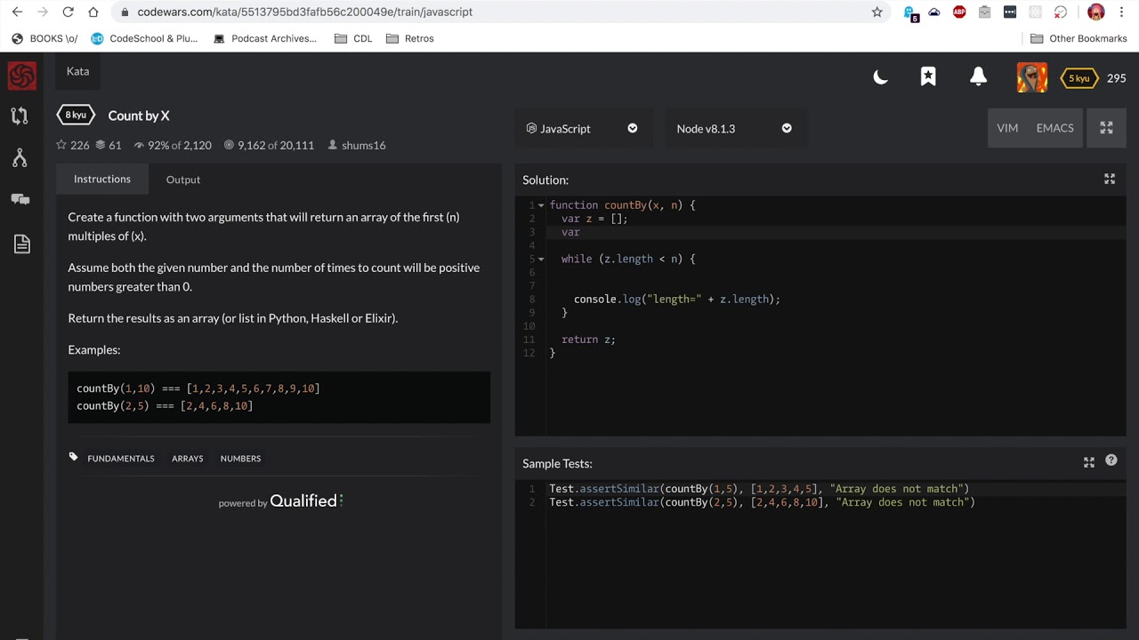 Count By X Kata Codewars 8 Kyu Javascript Easy Code Js Youtube