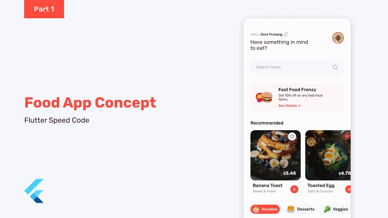 Food App Speed Code Flutter Ui Part 1 Youtube
