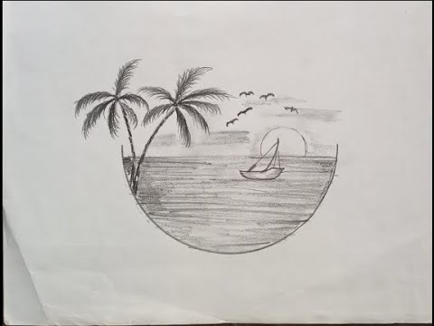 How To Draw Natural Scenery Inside The Circle Step By Step For