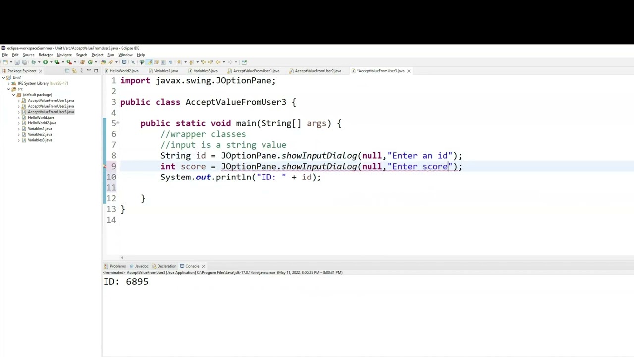How To Accept Gui Input In Java Using Dialog Boxes Java Tutorial