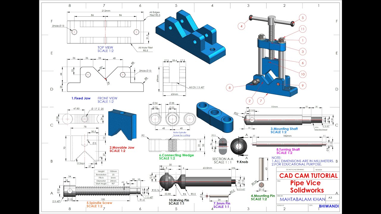 Design Of Pipe Vice In Solidworks 11 Assembly Youtube