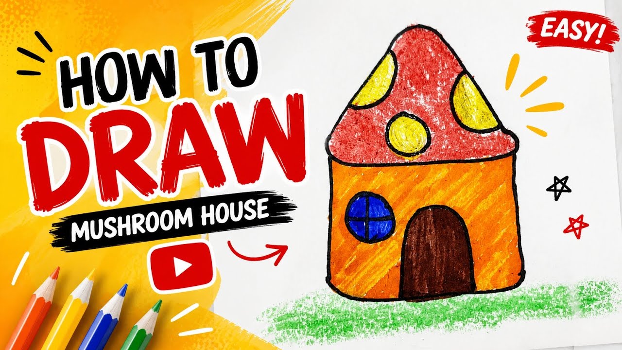 Easy Mushroom House Drawing ёяндёяпа Cute Drawing For Kids Beginners