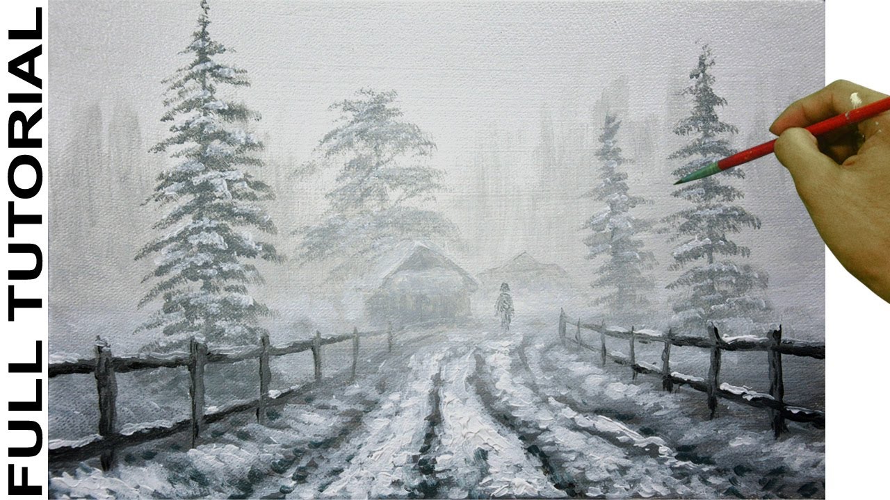 Acrylic Landscape Painting Tutorial Road To Misty Snow Village With