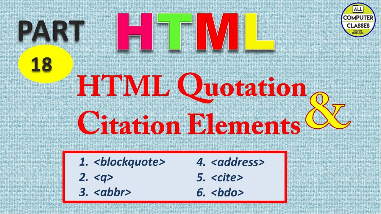 Html Quotation And Citation Elements Part 18 Youtube
