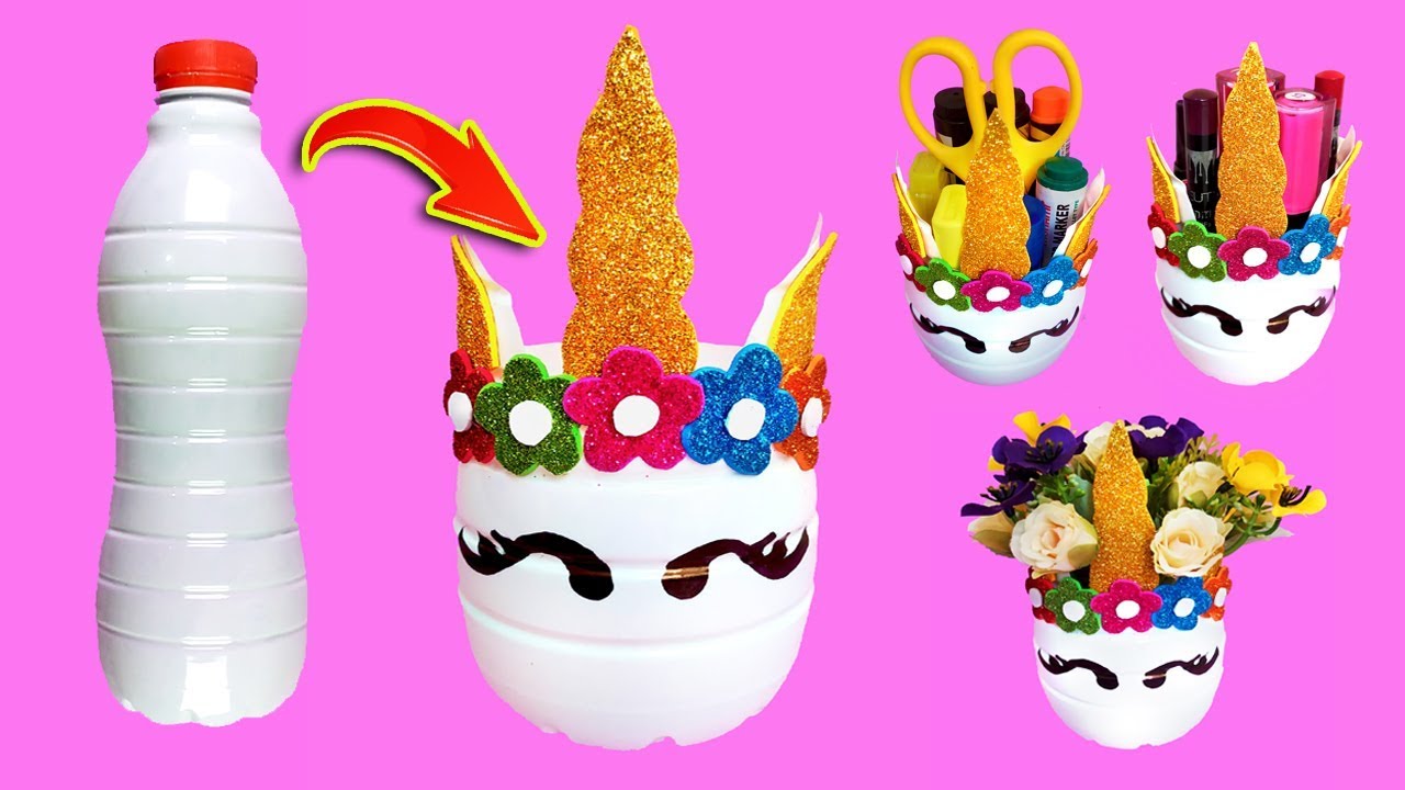 Organizador Multiusos Unicornio Con Botellas De Plástico Diy