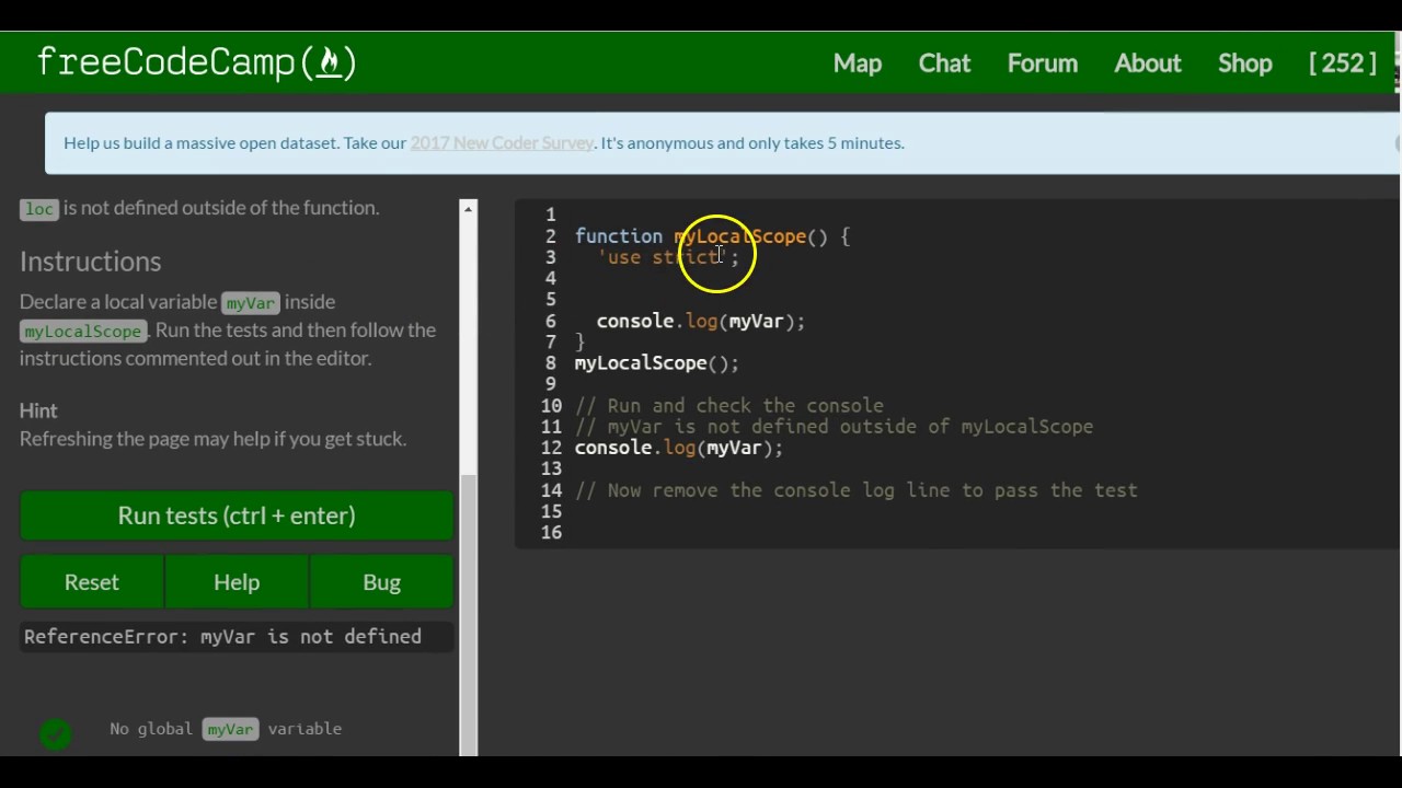Local Scope And Functions Freecodecamp Basic Javascript Youtube