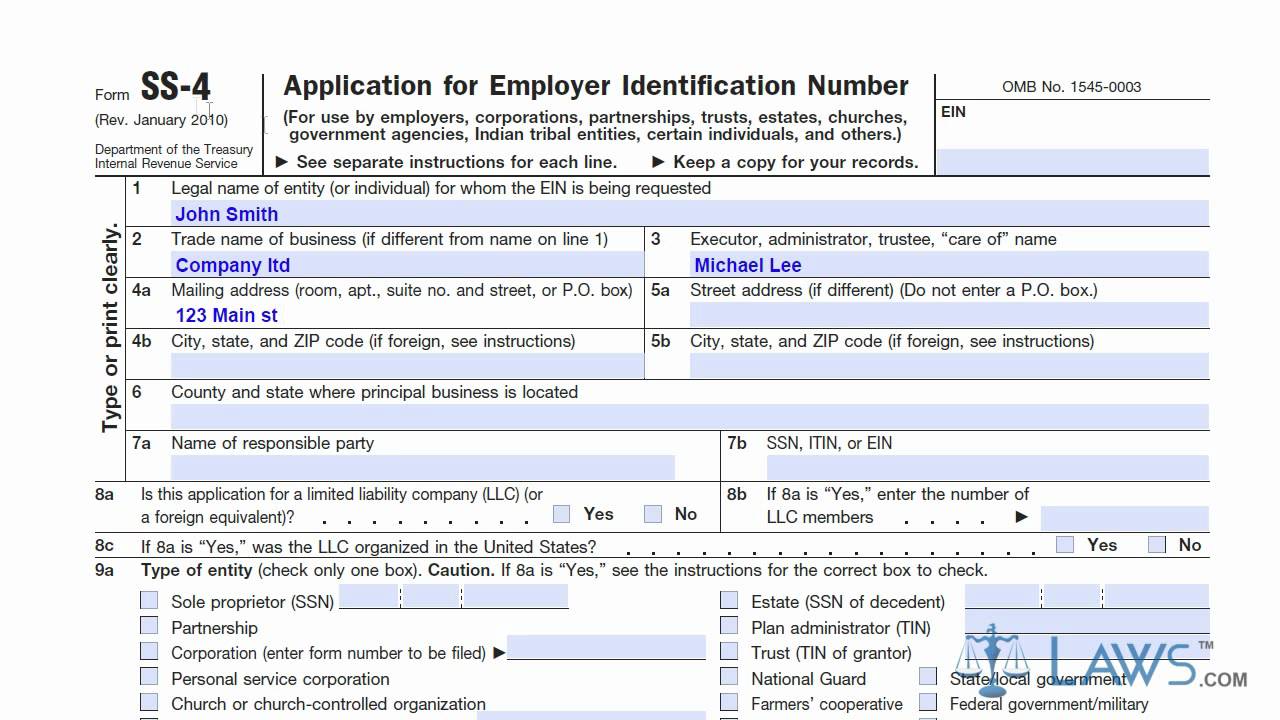Learn How To Fill The Form Ss 4 Application For Ein Youtube