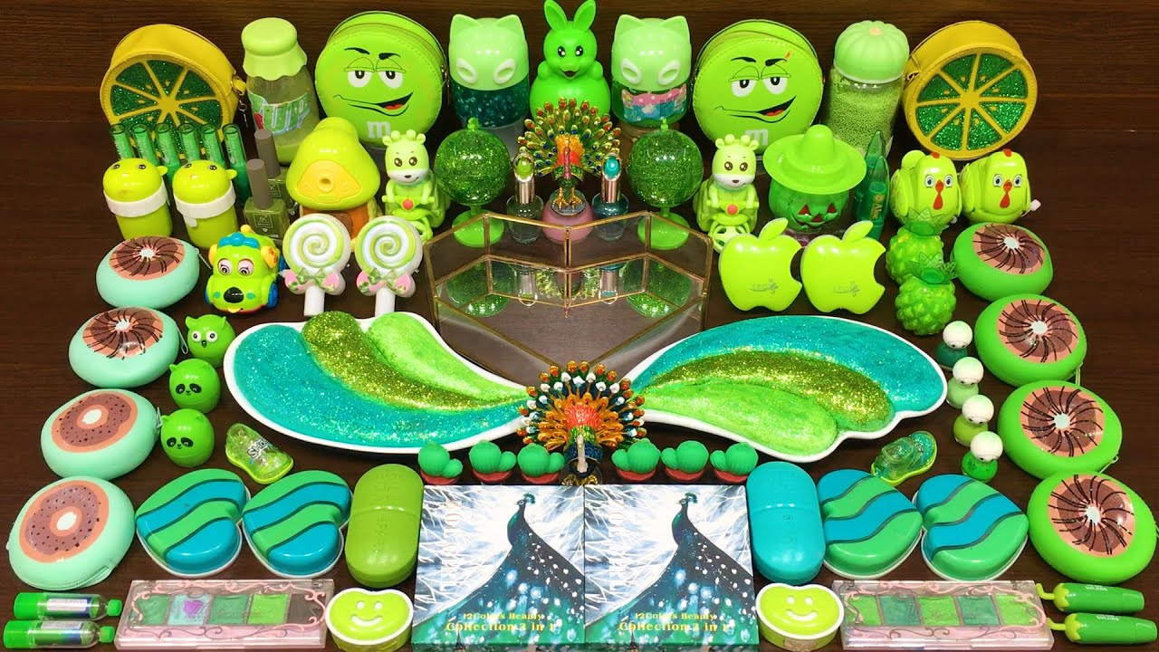 Green Peacock Slime Mixing Random Things Into Store Bought Slime