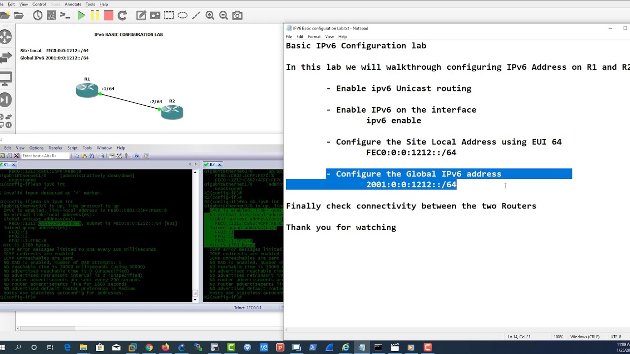 Ipv6 Basic Configuration Lab Youtube