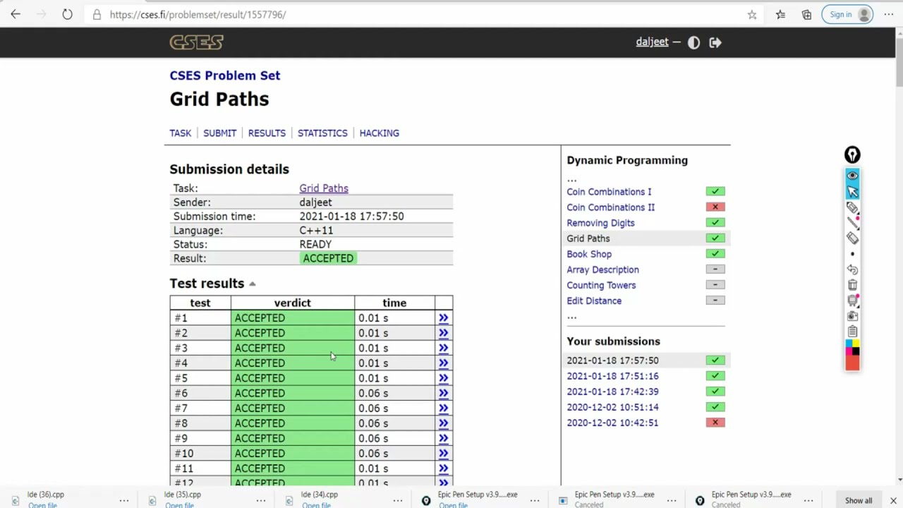 Dynamic Programming Grid Path Youtube