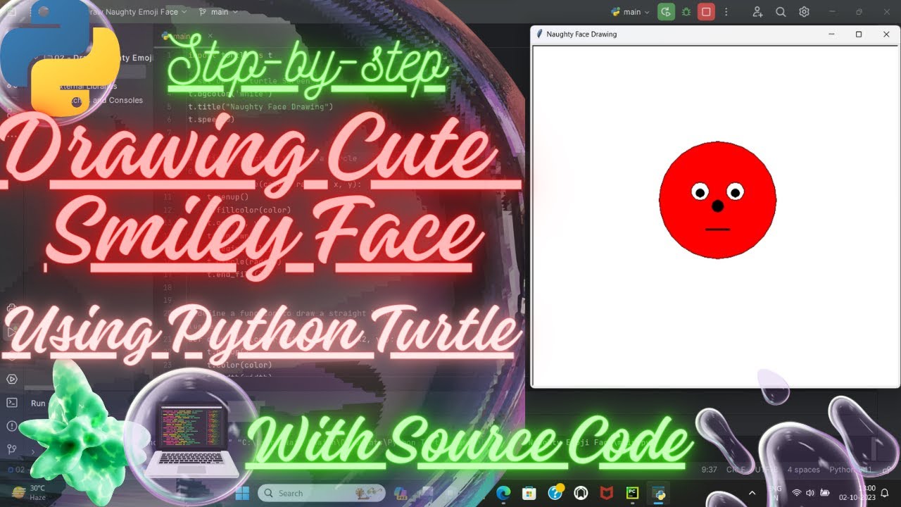 Python Turtle Tutorial Drawing A Cute Face Python Turtle Youtube
