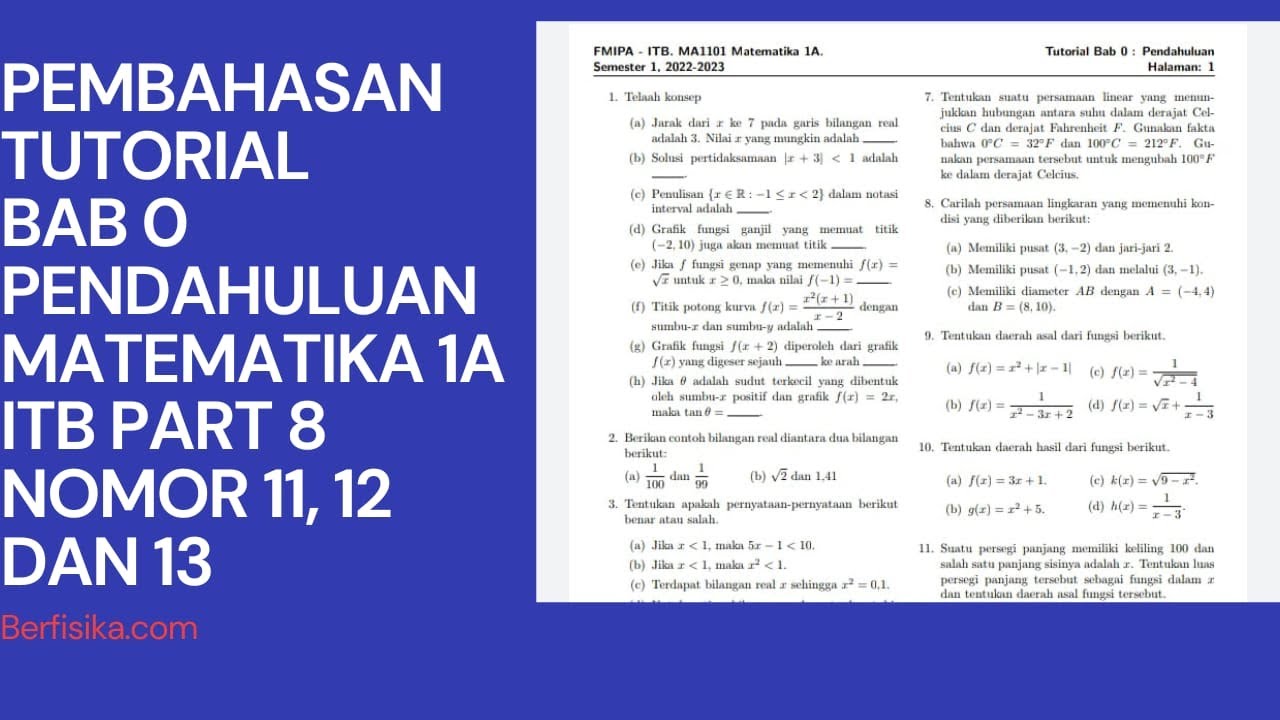 Pembahasan Tutorial Matematika 1a Itb Bab 0 Pendahuluan Part 8 Nomor 11