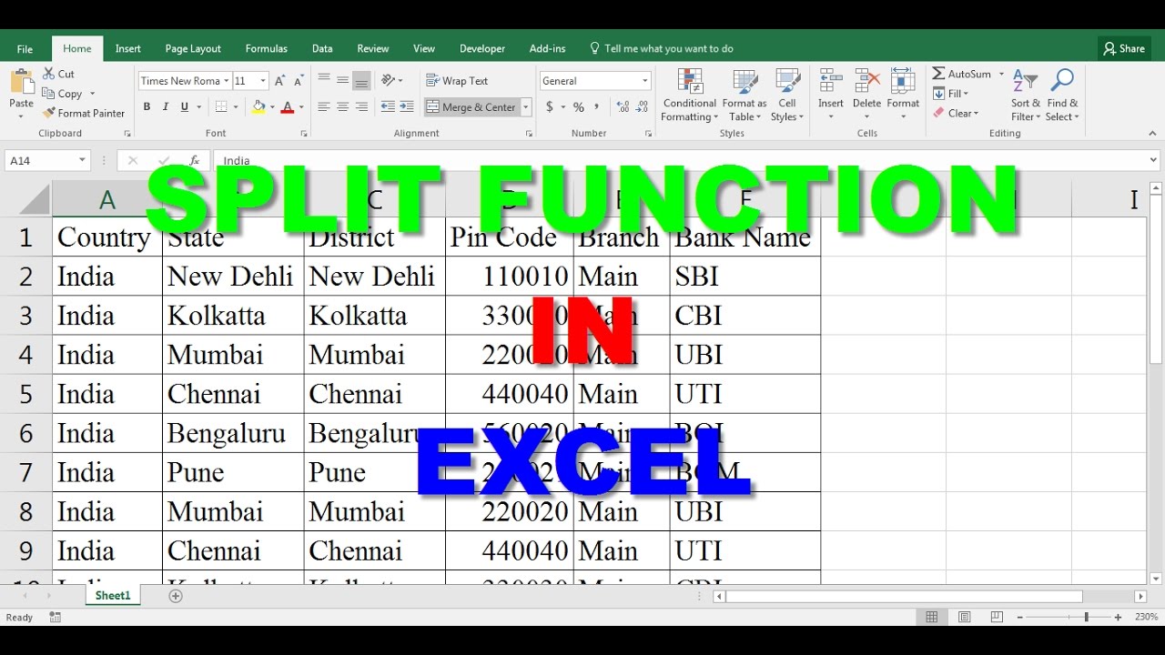 Split Function In Excel Youtube