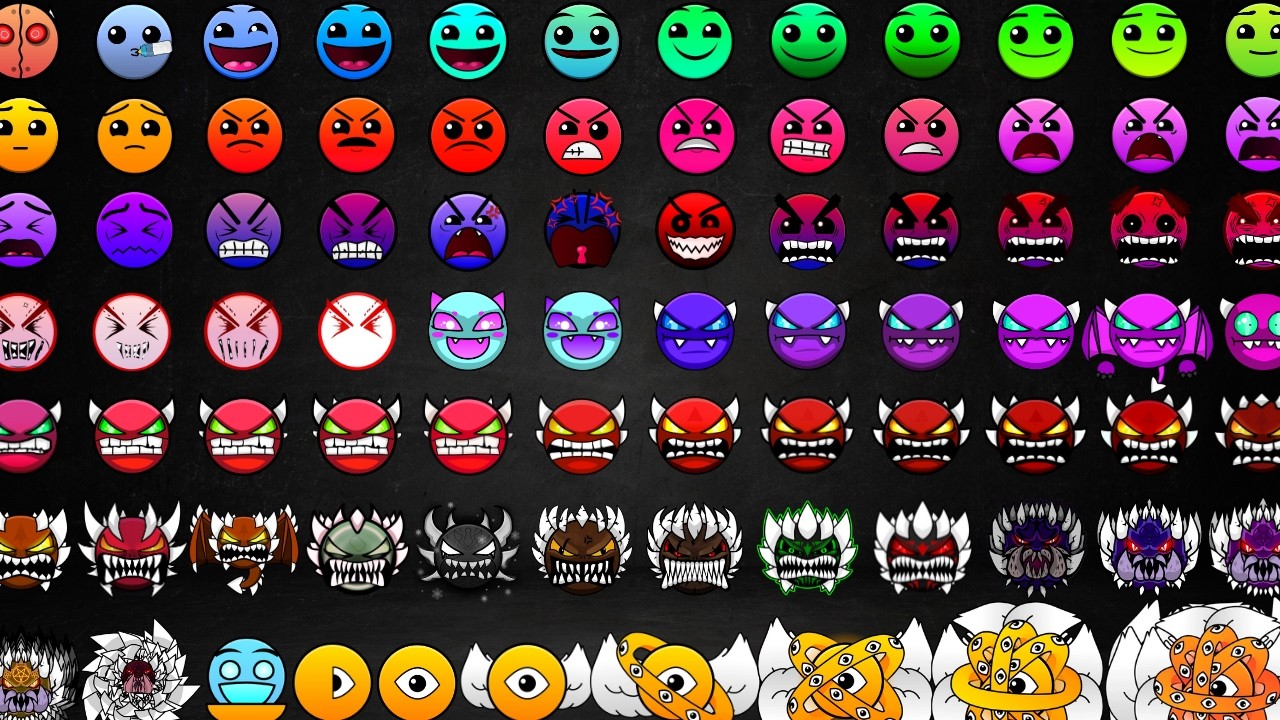 100 Geometry Dash Difficulty Faces Mega Collection Youtube