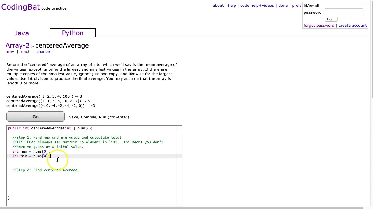 Codingbat Centeredaverage Java Youtube