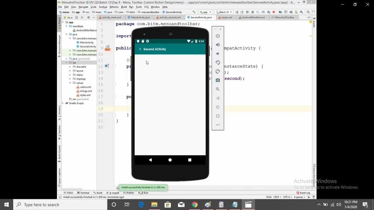 10 Android Tutorial Part 3 Menu Toolbar Custom Button Change Title