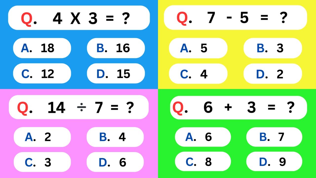Addition Subtraction Multiplication Division Quiz Maths Quiz For Kids