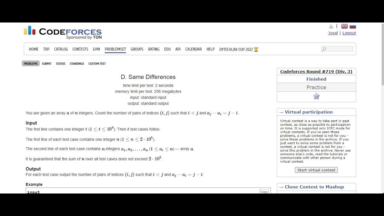 Codeforces Problem 1520d Same Differences Youtube
