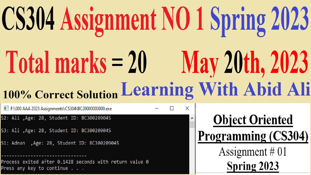 Cs304 Assignment No 1 Spring 2023 Last Date May 20 2023 Cs304