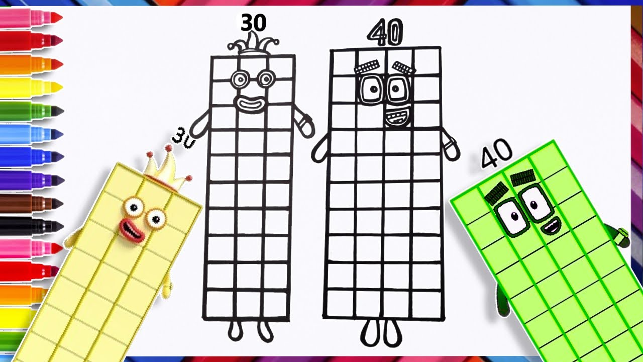 Numberblocks How To Draw Numberblocks 30 40 Drawing Coloring