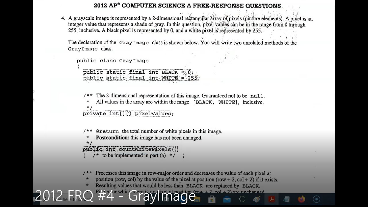 Java Lesson 107 Apcsa 2012 Free Response Question 4 Grayimage