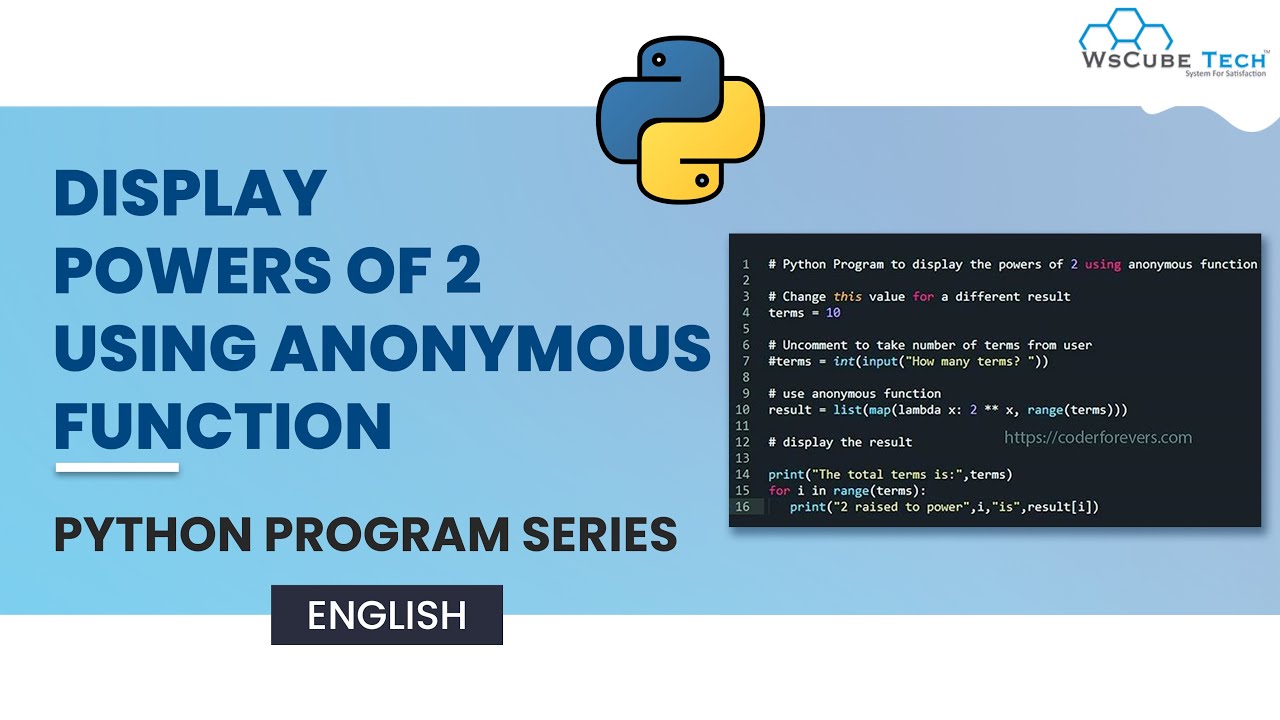 Python Program To Display Powers Of 2 Using Anonymous Function Youtube
