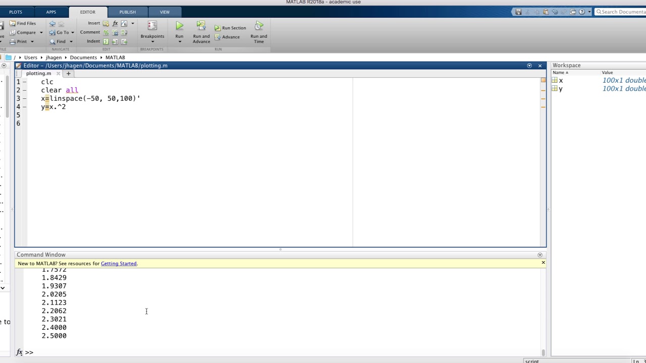 Matlab Arrays And Plotting Youtube