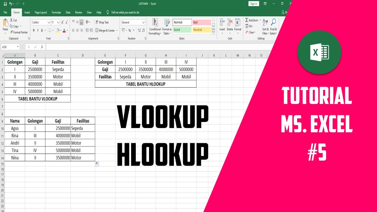 Tutorial Belajar Fungsi Vlookup Hlookup Di Microsoft Excel Tutorial