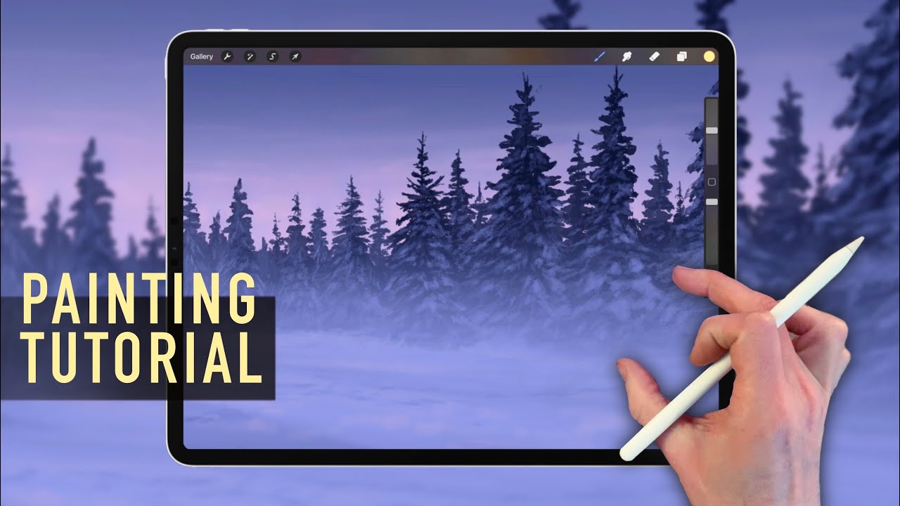 Ipad Painting Tutorial Misty Snow Trees Winter Landscape In Procreate