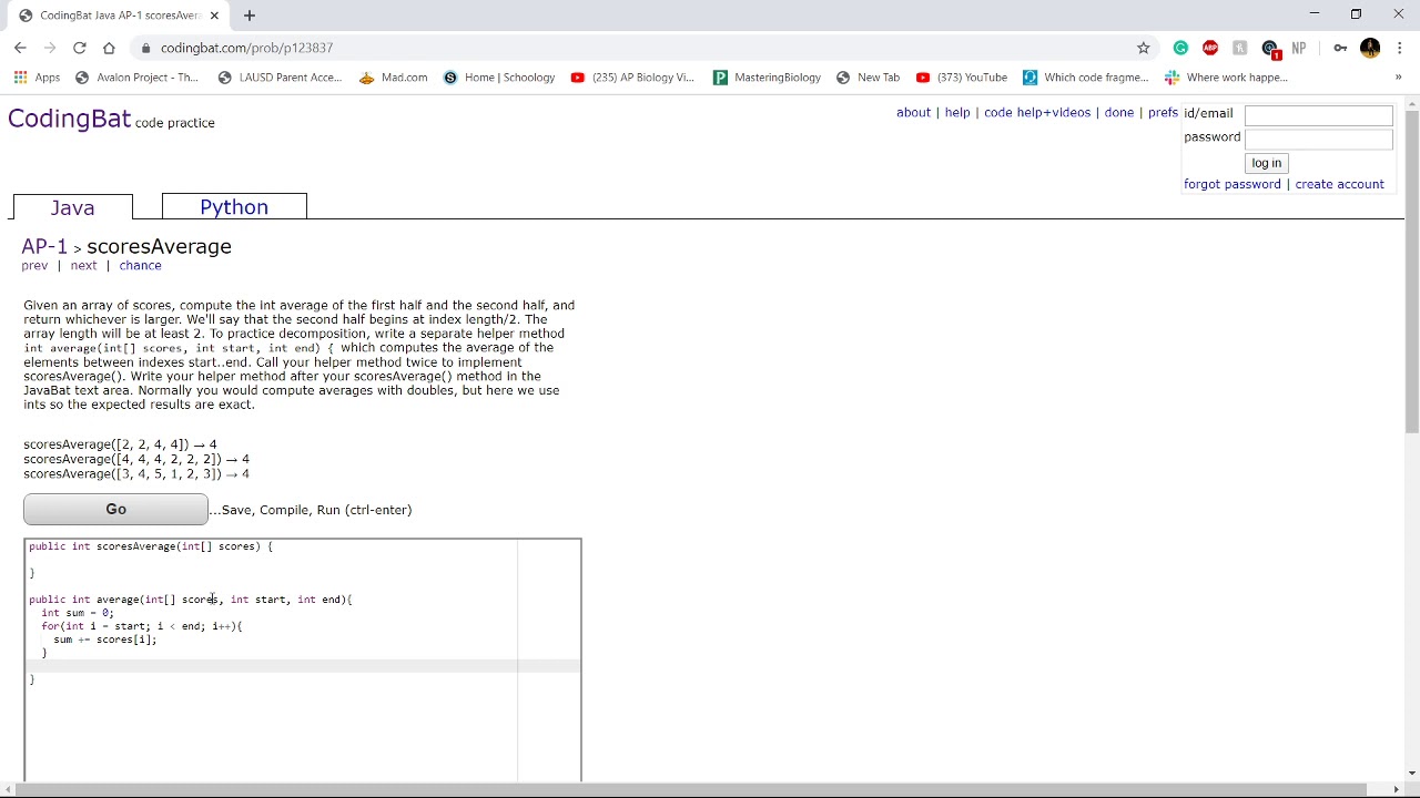 Ap 1 Scoresaverage Java Tutorial Codingbat Youtube