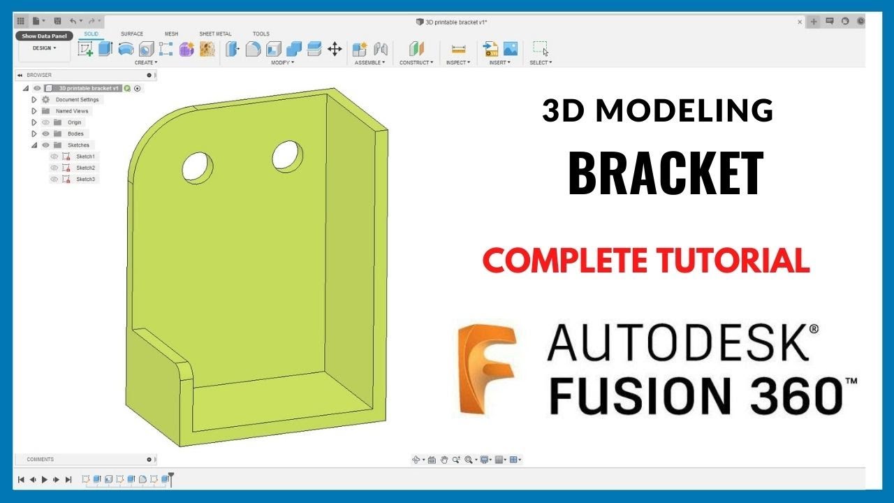 Fusion 360 Tutorial 3d Printable Bracket 3d Modeling Complete