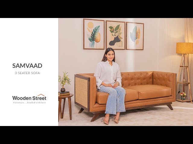 Buy Samvaad 3 Seater Sofa With Cane Accents Leatherette Ginger Bread