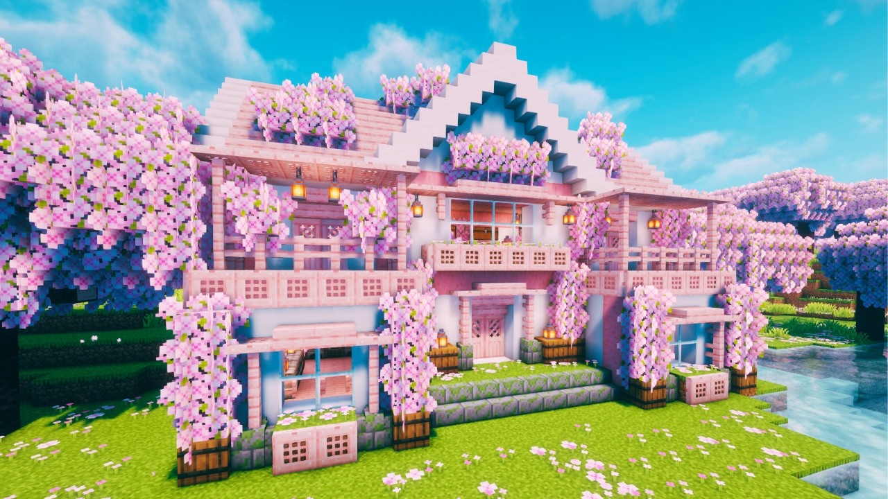 Minecraft How To Build A Cozy Cherry Blossom House Tutorial Youtube