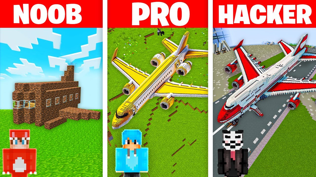 Noob Vs Pro Vs Hacker Private Jet Build Challenge In Minecraft Youtube