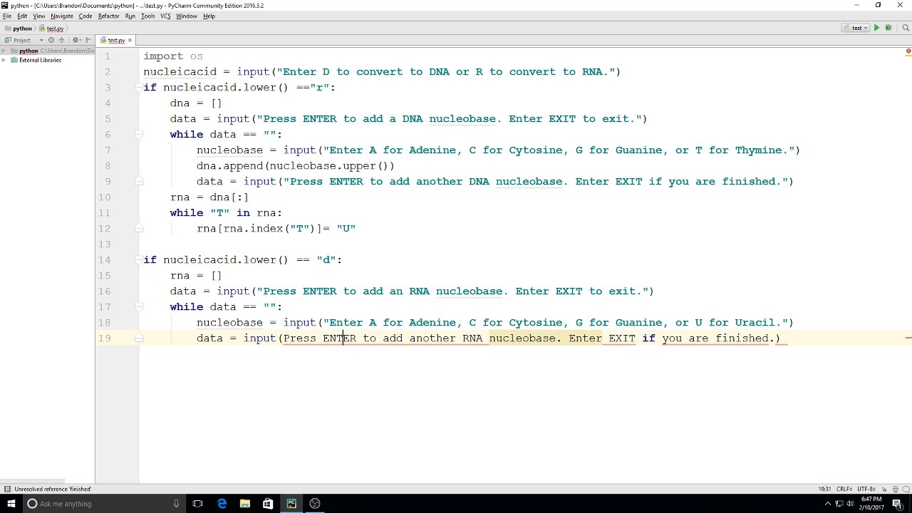 Python Practice Dna Rna Bioinformatics Converter Youtube