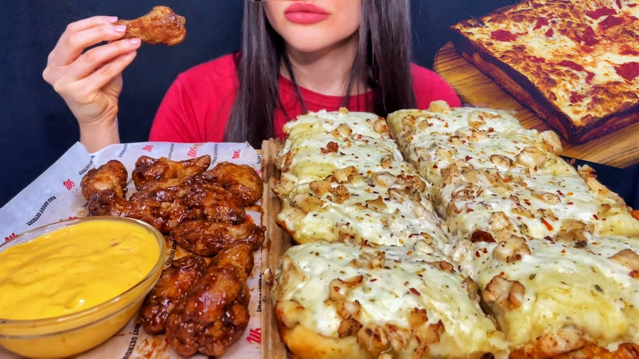 Asmr Detroit Pizza Chicken Wings Mukbang Youtube
