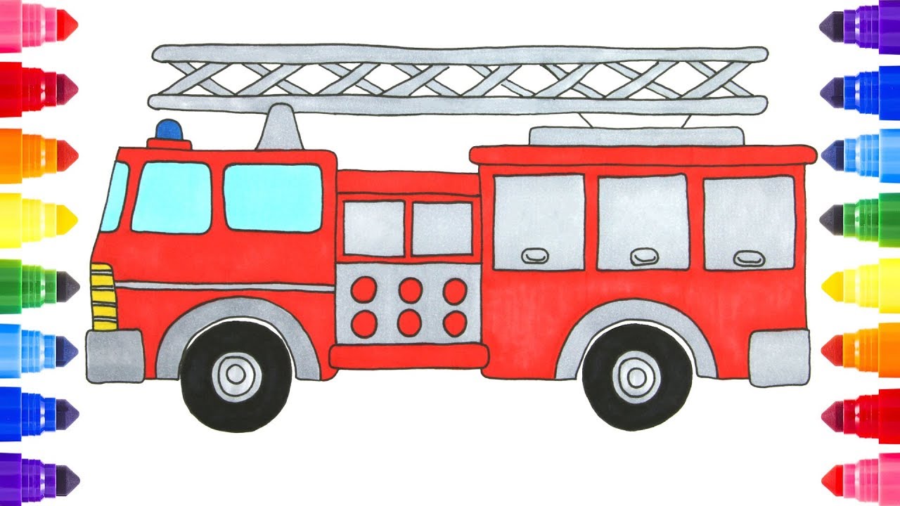 How To Draw A Fire Truck For Kids Coloring Page For Kids Youtube