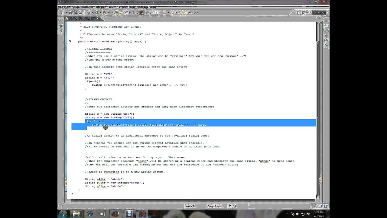 String Object String Literal Java Youtube