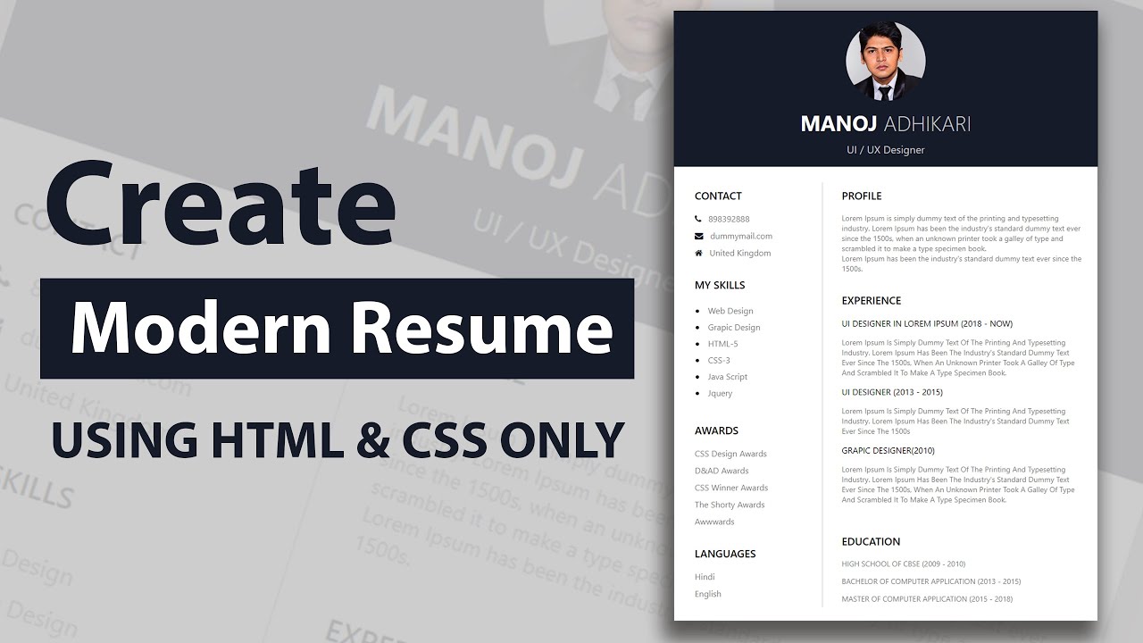 How To Create A Resume Using Html Css Resume Design Cv Design Youtube