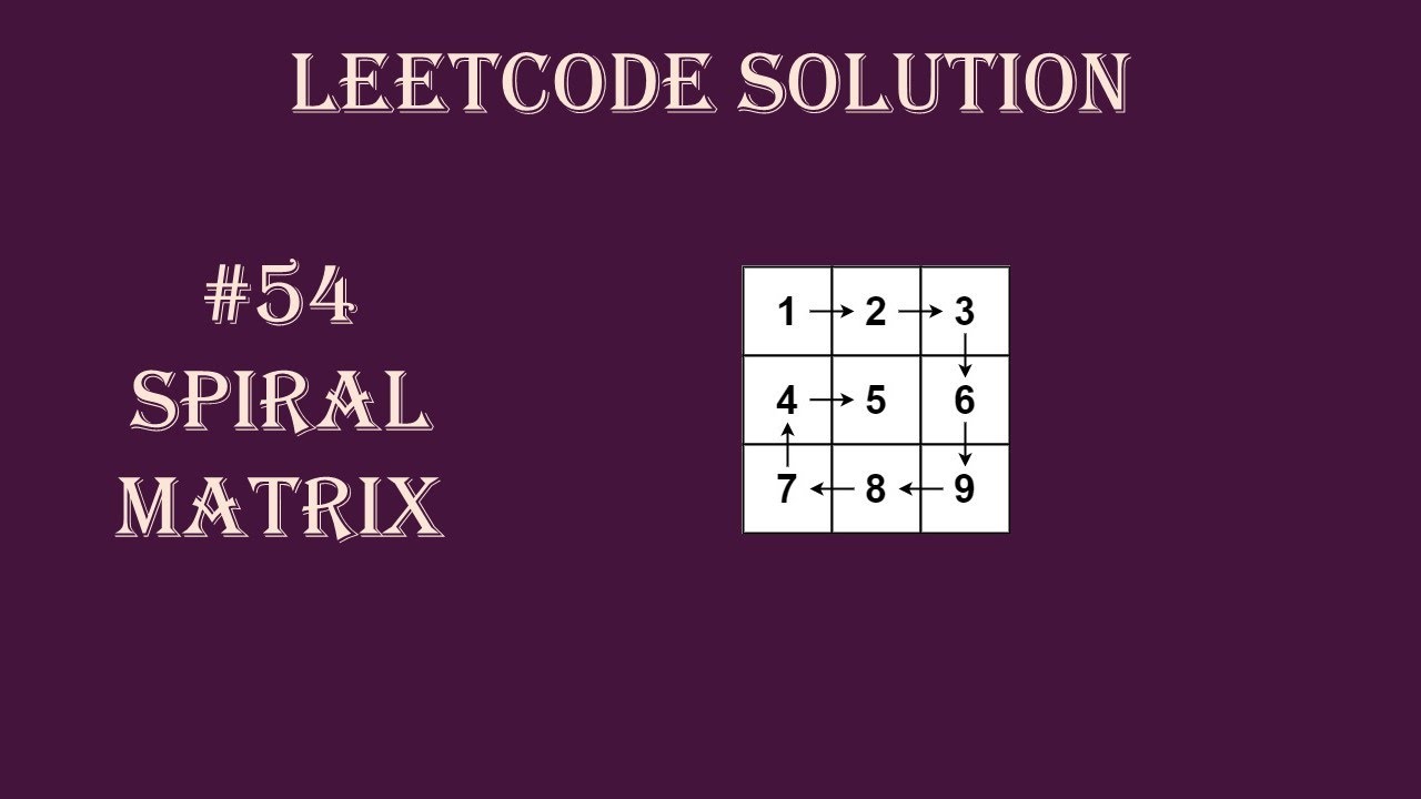 Leetcode 54 Spiral Matrix Python Solution Youtube