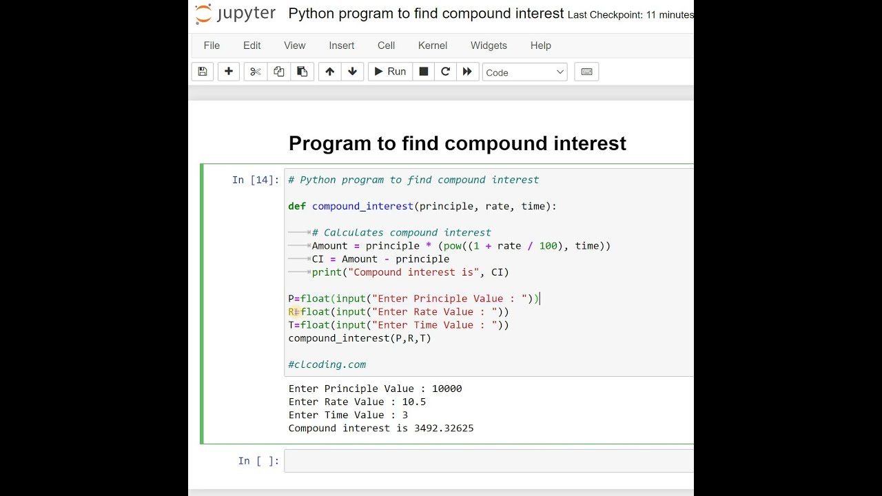 Day 68 Python Program To Find Compound Interest Youtube