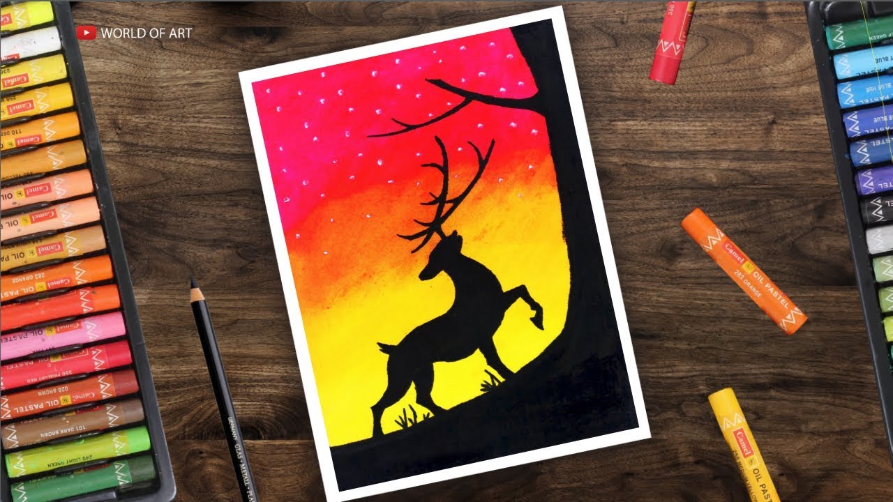 Deer In Forest Scenery With Oil Pastels Step By Step Youtube