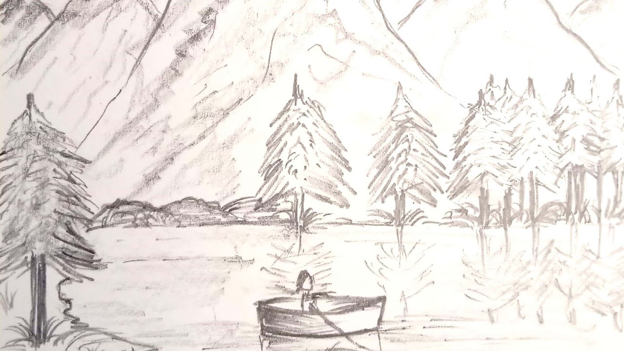 How To Draw Easy Landscape Landscape Drawing Youtube