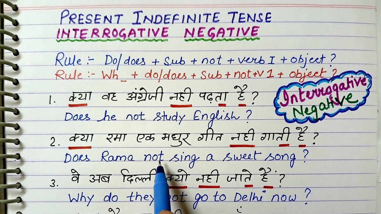 Present Indefinite Tense Interrogative Negative Sentences