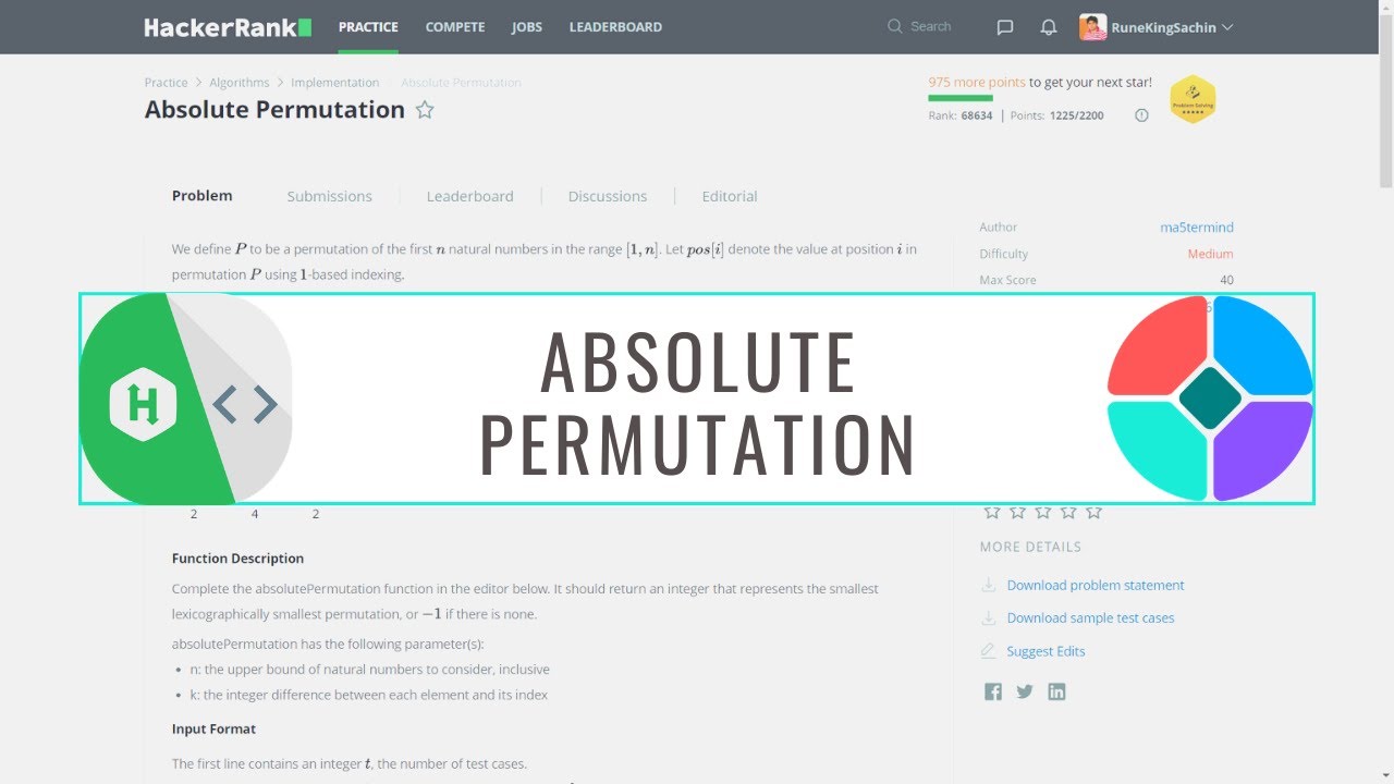Absolute Permutation Hackerrank Problem Solution Python Youtube