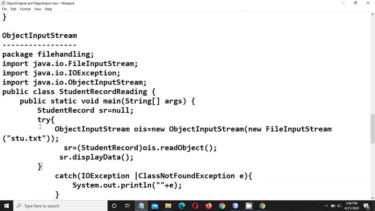 Exception Handling Part 3 Objectoutputstream And Objectinputstream
