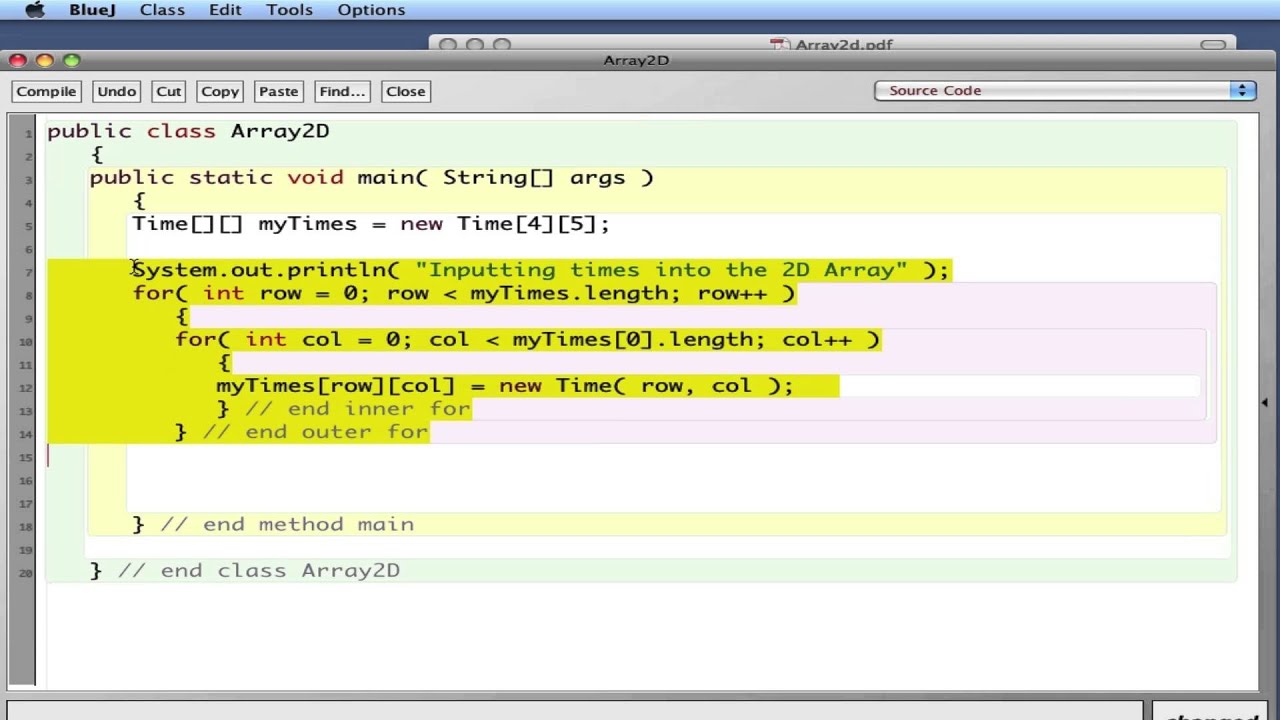 Apcs Java 2d Array Of Objects Youtube