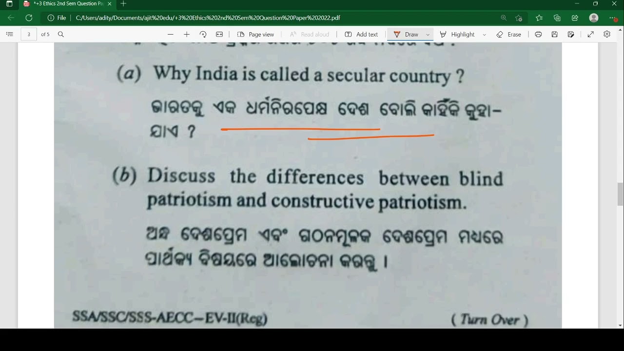 Ethics And Values Question Paper 2022 3 1st Semester Fm Youtube