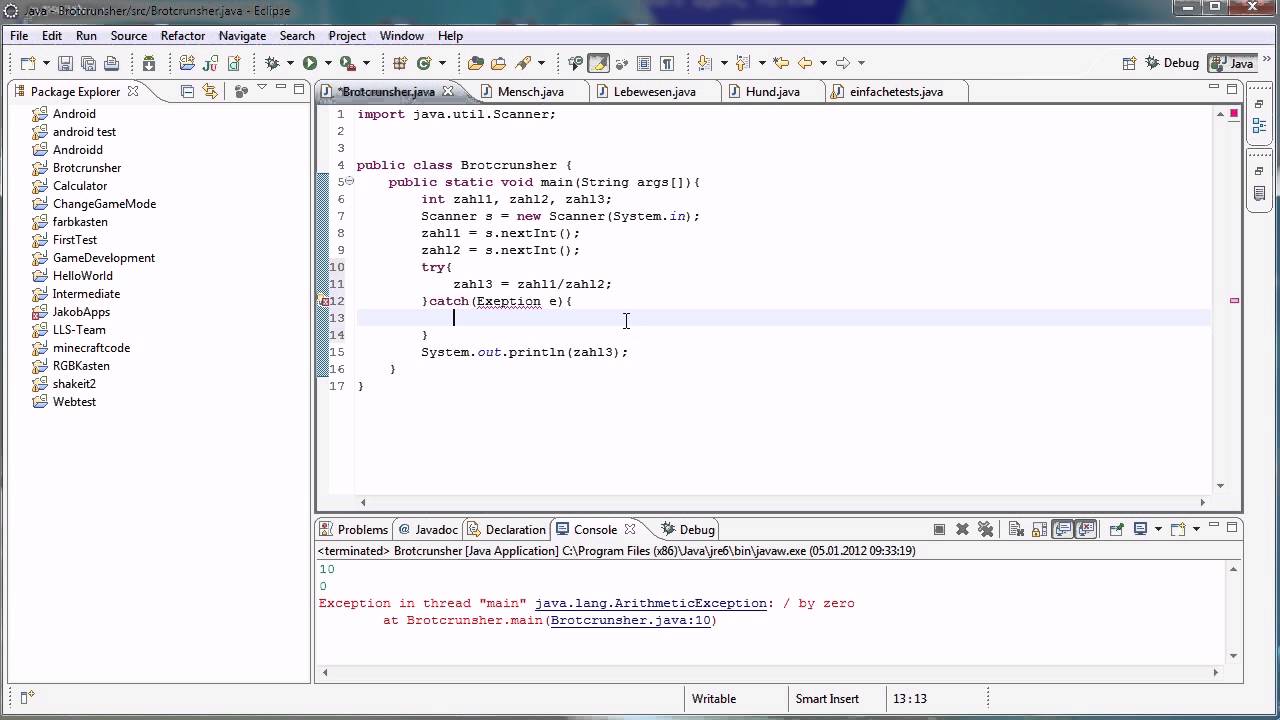 Java Tutorial 43 Ausnahmebehandlung Mit Try Und Catch Youtube