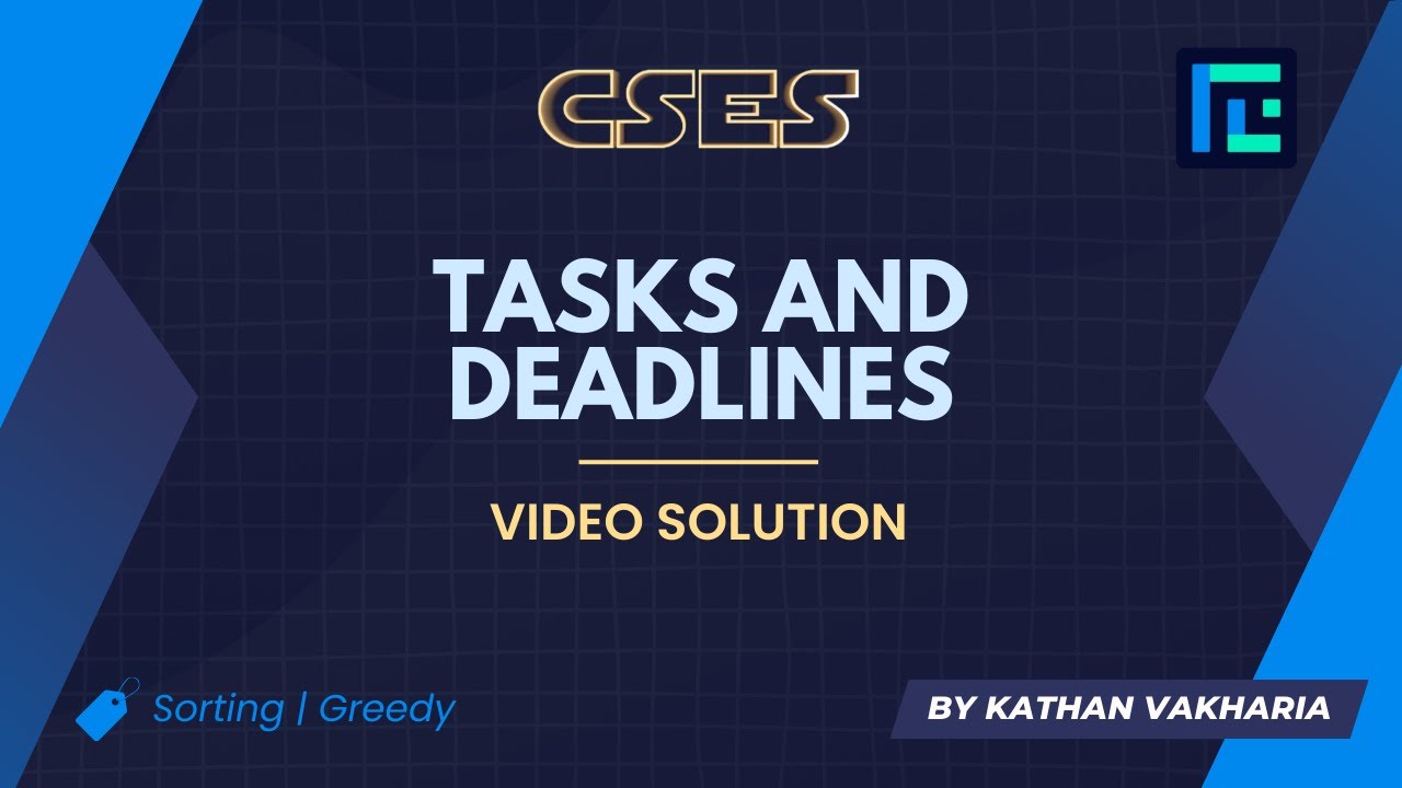 24 Tasks And Deadlines Video Solution Cses Problemset Sorting